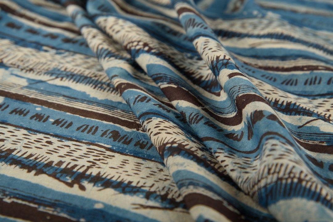 Natural Indigo Stripe Fabric India Fabric Block Print Fabric - Etsy