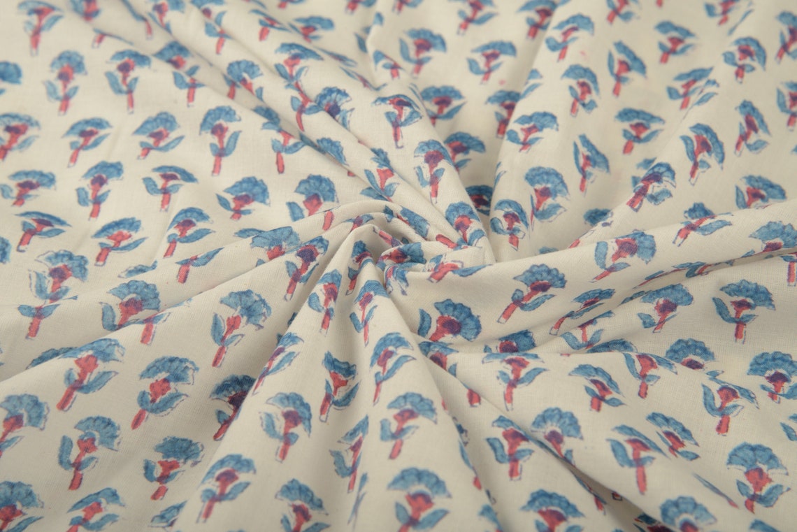 Blue Block Print Fabric Hand Block Print Cotton Fabric India - Etsy