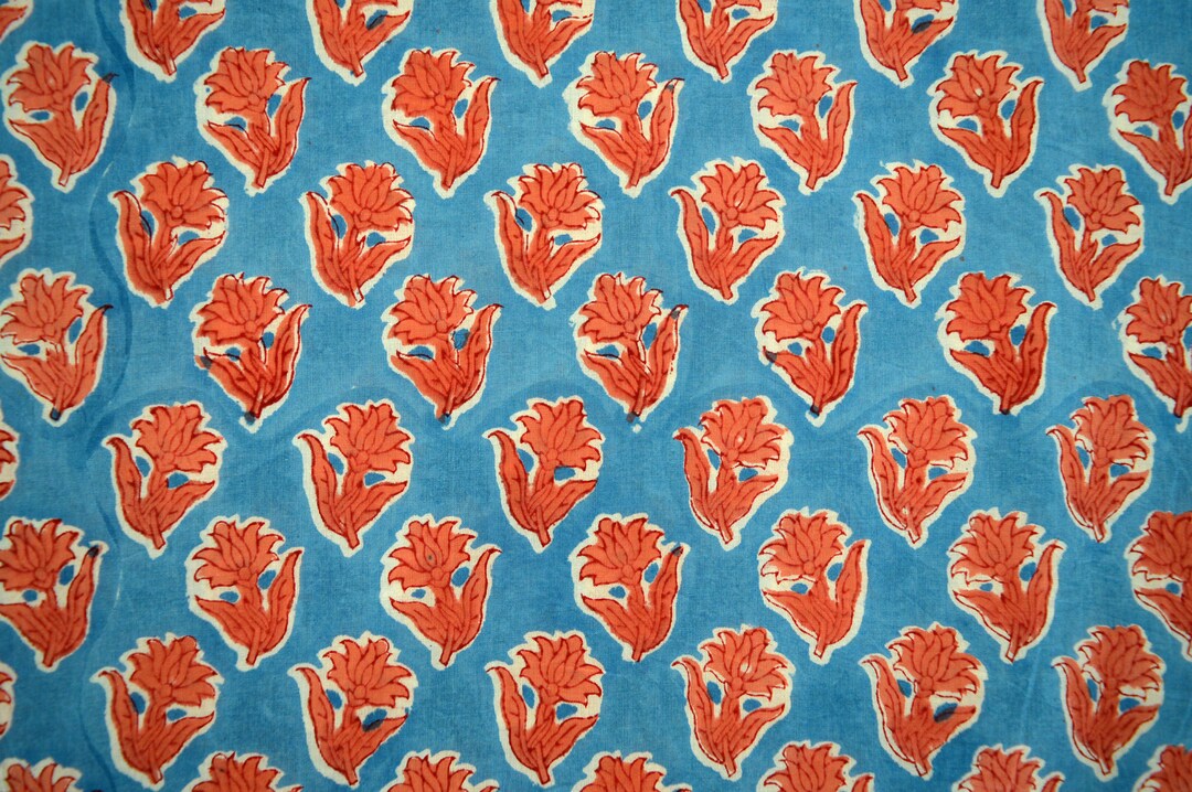 Blue Block Print Fabric, Handcrafted Block Print Cotton Fabric: Vibrant ...