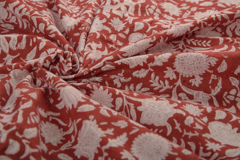 Maroon Floral Print Fabric Block Print Cotton Fabric India - Etsy