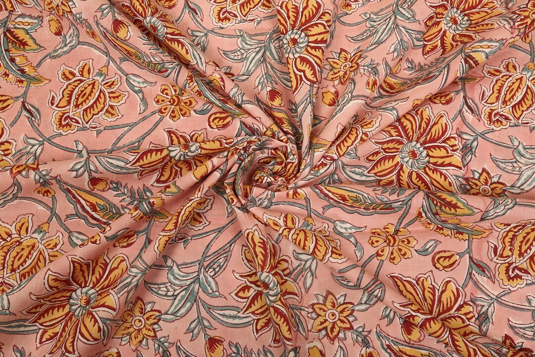 Floral Cotton Fabric by Yard, Block Print Fabric, India Fabric, Printed ...