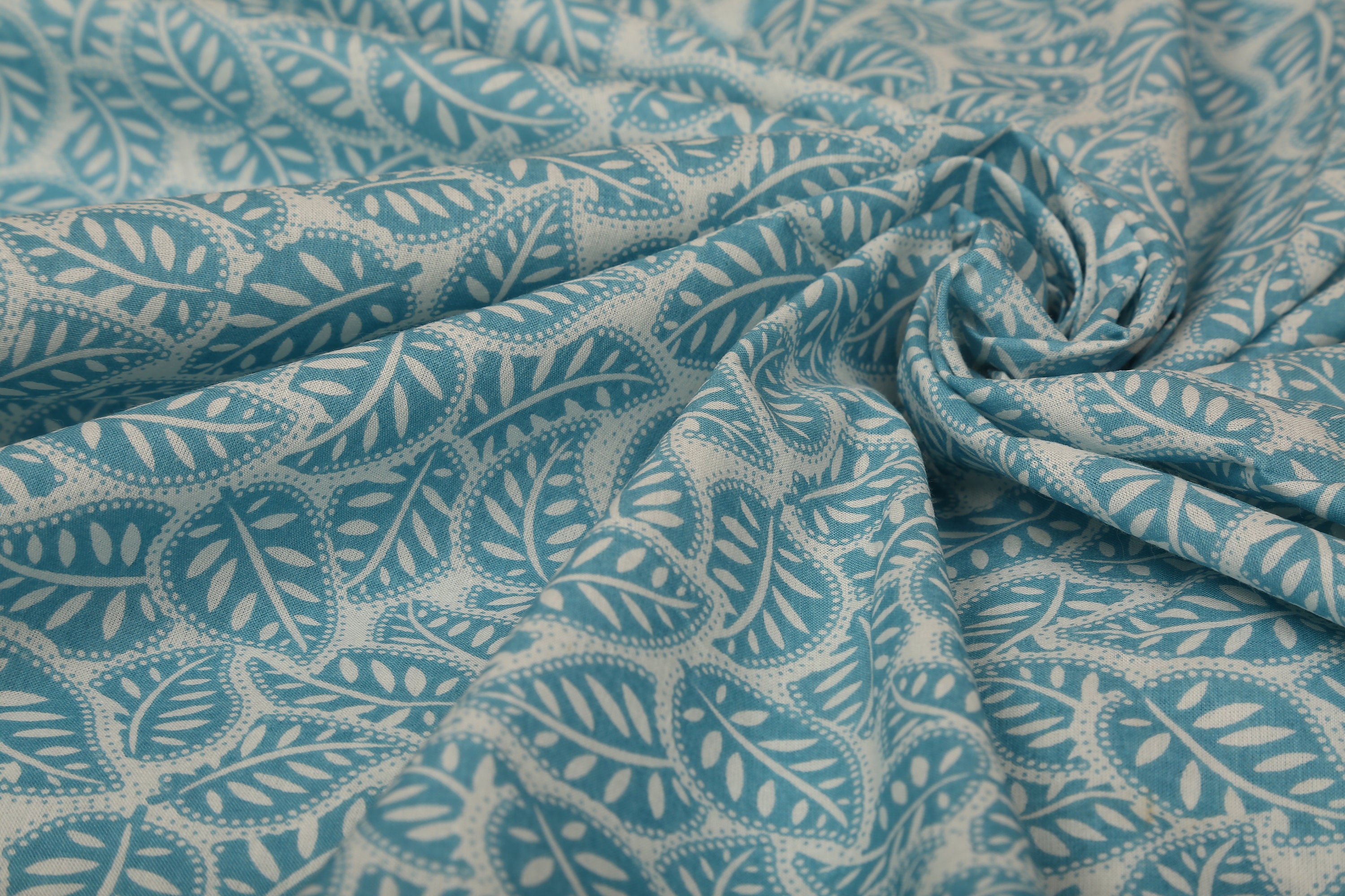 Blue leaf Cotton Fabric by yard Screen Print Fabric India | Etsy