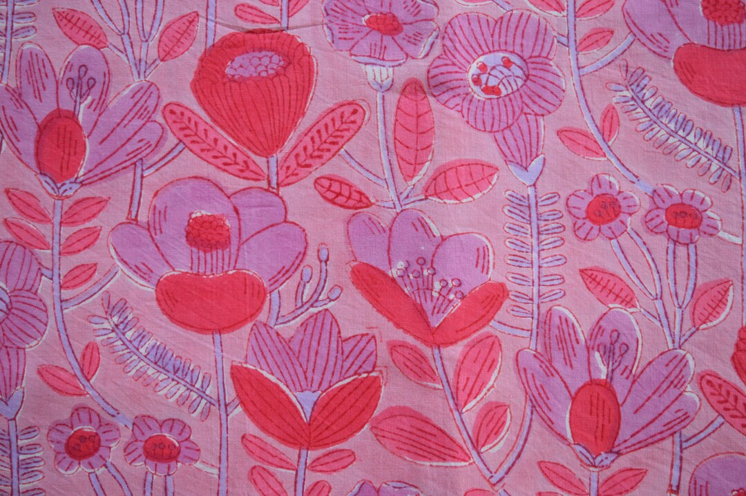 Block Print India Fabric Sold by the Yard Beautiful Floral Mughal Pink ...