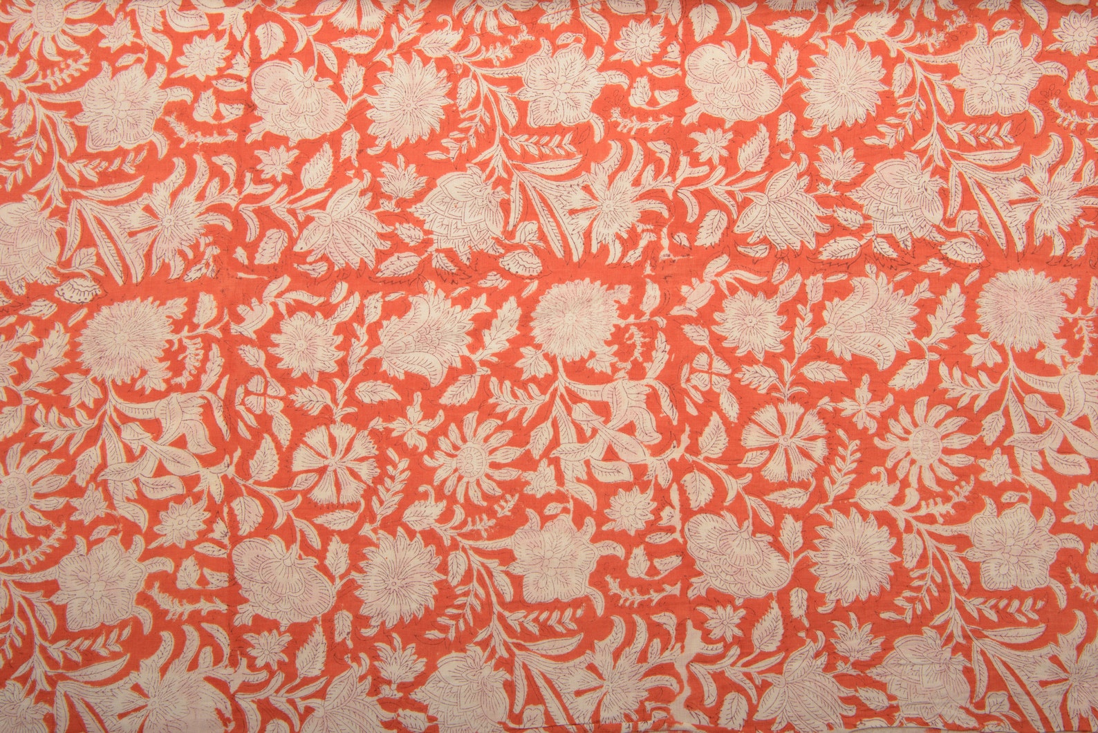 Orange Print Floral Fabric Block Print Cotton Fabric India - Etsy
