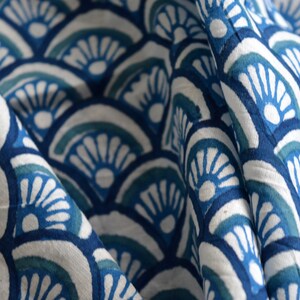 Aqua Blue Beautiful Cloud Print Fabric, Cotton Fabric, Hand Block Print ...