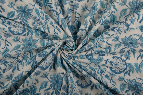 Block Print Fabric Beautiful Blue Floral Print Fabric India - Etsy