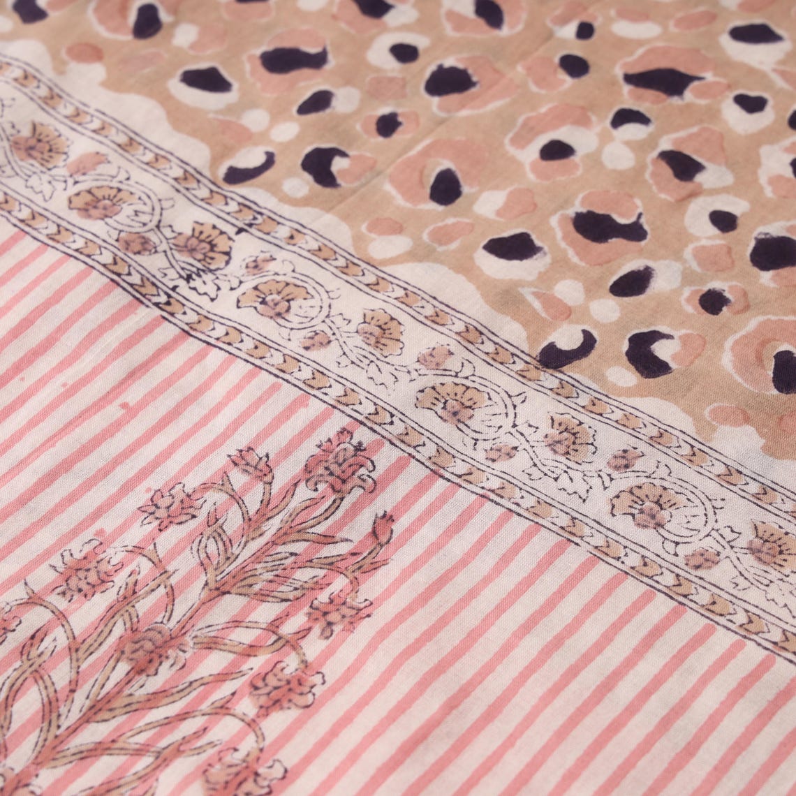 Wildflower" Hand Block Print Wrap | Soft Pink Animal Print & Stripe ...
