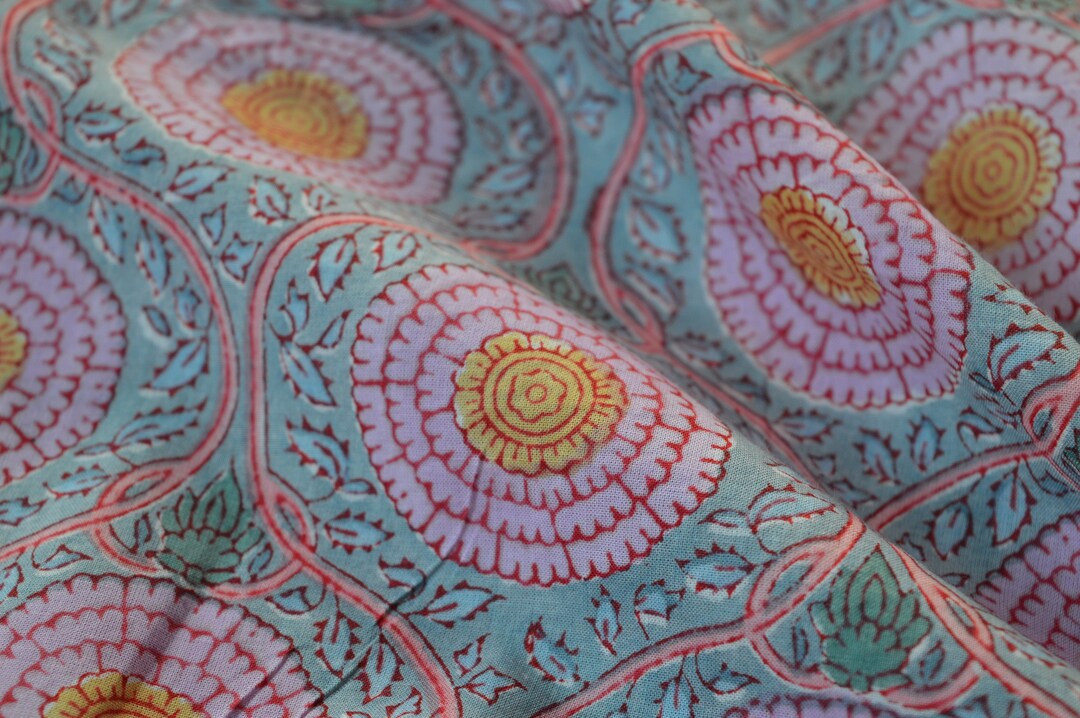 Floral Print Cotton Fabric Hand Block Print Vegetable Dyed India Fabric ...
