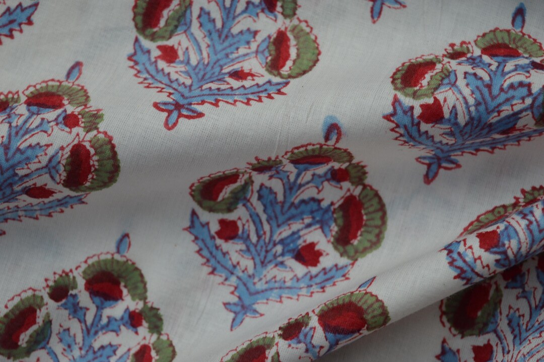 Indian Mughal Motif Handblock Fabric, Beautiful Motif Pattern Fabric by ...