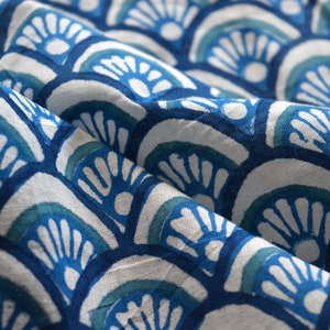 Aqua Blue Beautiful Cloud Print Fabric, Cotton Fabric, Hand Block Print ...