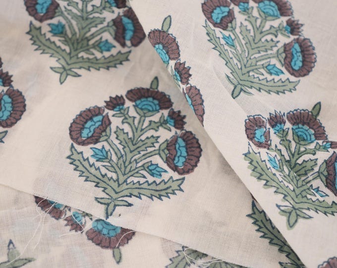 Mughal Print Fabric With Olive Ground 100% Cotton Hand Block Print ...