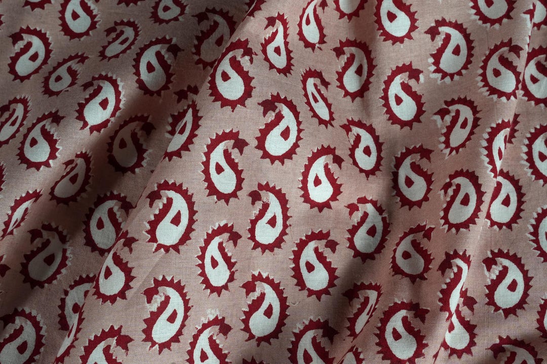 Maroon Paisley Block Print – Soft Indian Cotton Fabric – Boho Sewing ...