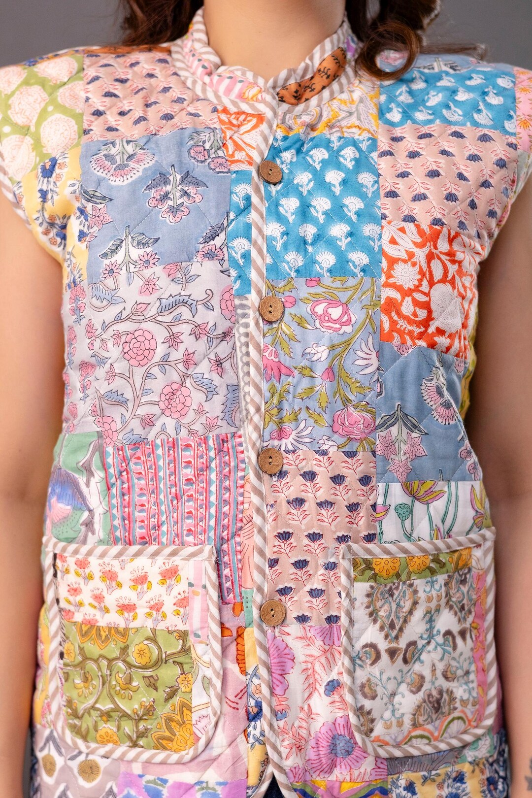 Indian Hand Block Print Quilted Jacket – Vintage Style Patchwork ...