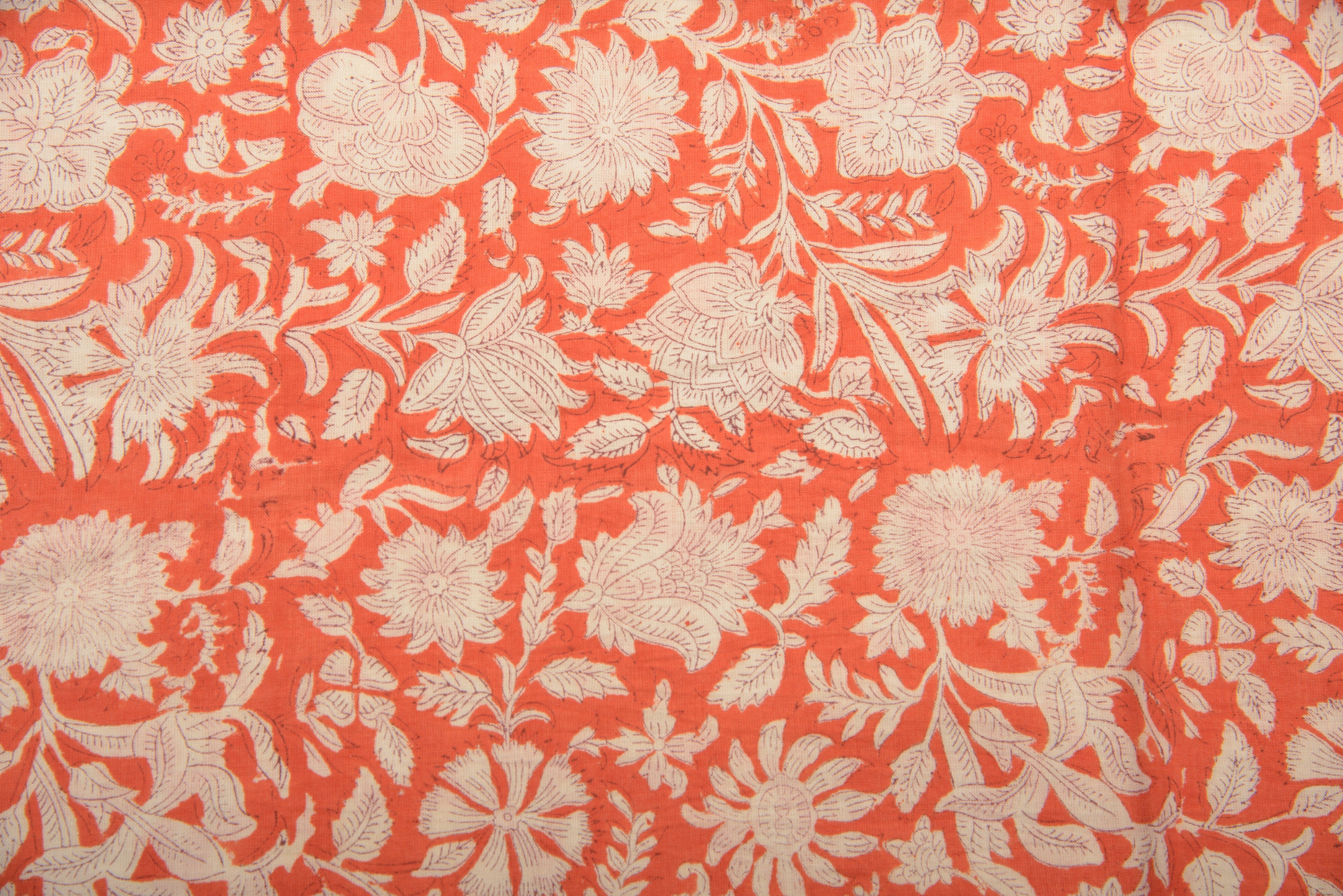 Orange Print Floral Fabric Block Print Cotton Fabric India - Etsy