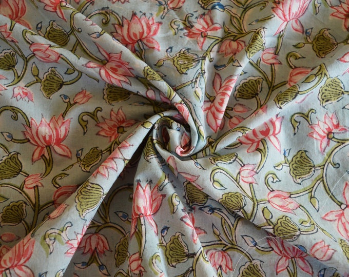 Mughal Print Fabric With Olive Ground 100% Cotton Hand Block Print ...