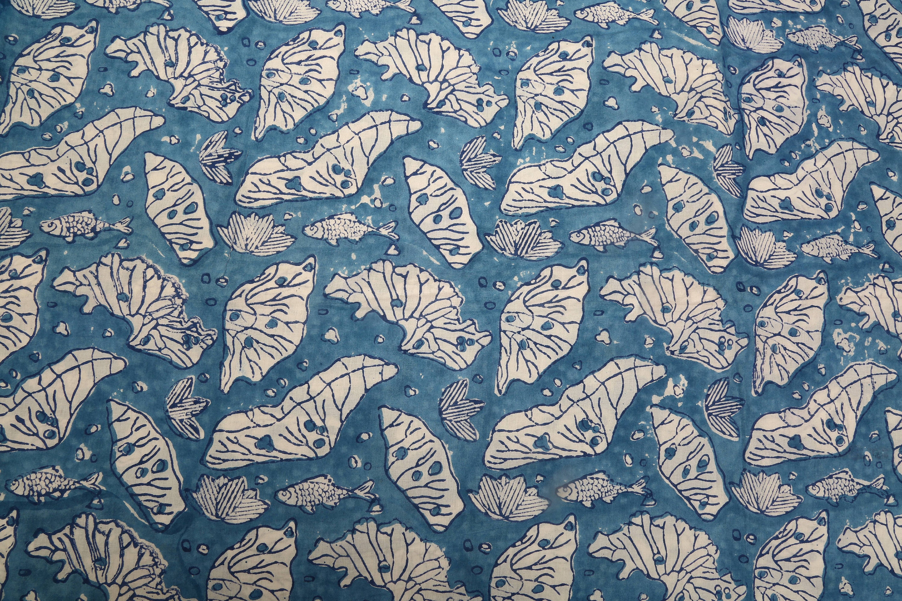 Ocean Blue fabric Cotton Fabric by yard Block Print Fabric | Etsy