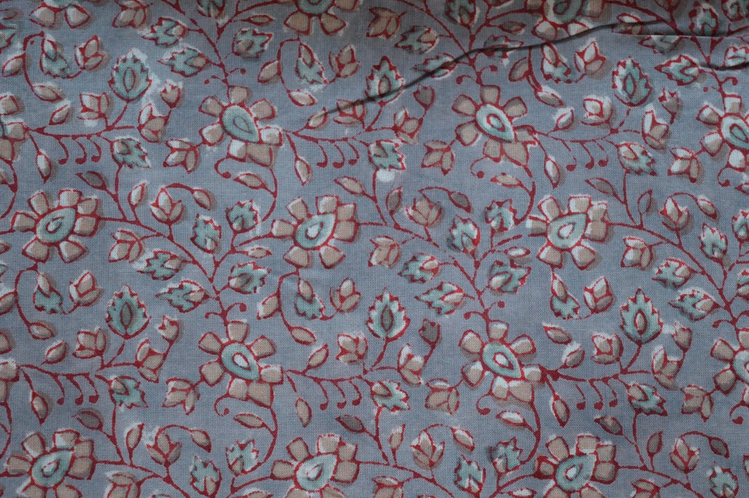 Dusty Grey Cotton Fabric With Small Floral Motifs in Soft Pastel Tones ...