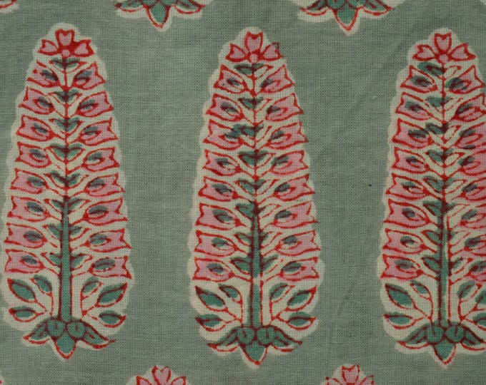 Mughal Print Fabric With Olive Ground 100% Cotton Hand Block Print ...