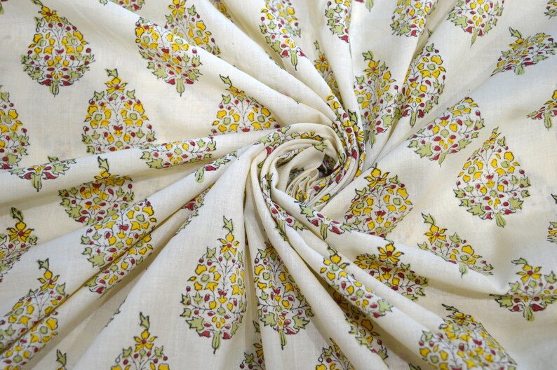 Yellow Mughal Print Fabric Beautiful Block Print Fabric | Etsy