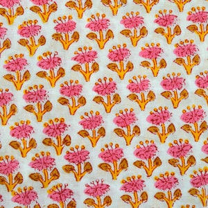 Pink Yellow Beautiful Print Motif Fabric, Cotton Fabric, Hand Block ...
