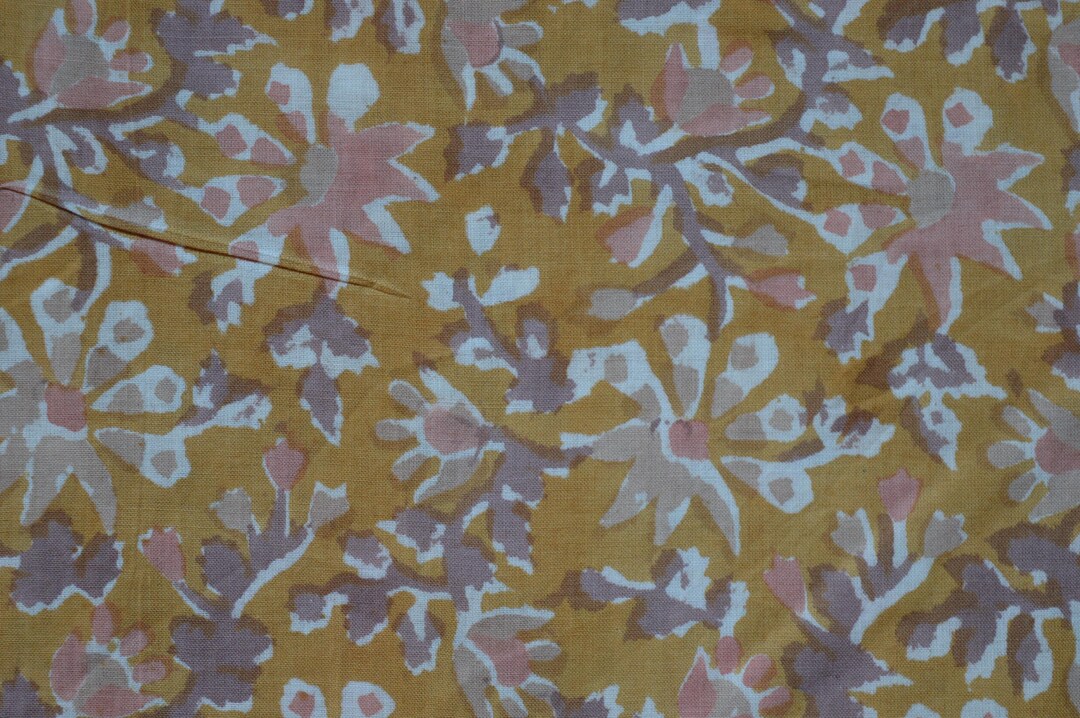 Sanganer Hand Block Print Mustard Modern Blossom Cotton Cloth, Artisan ...