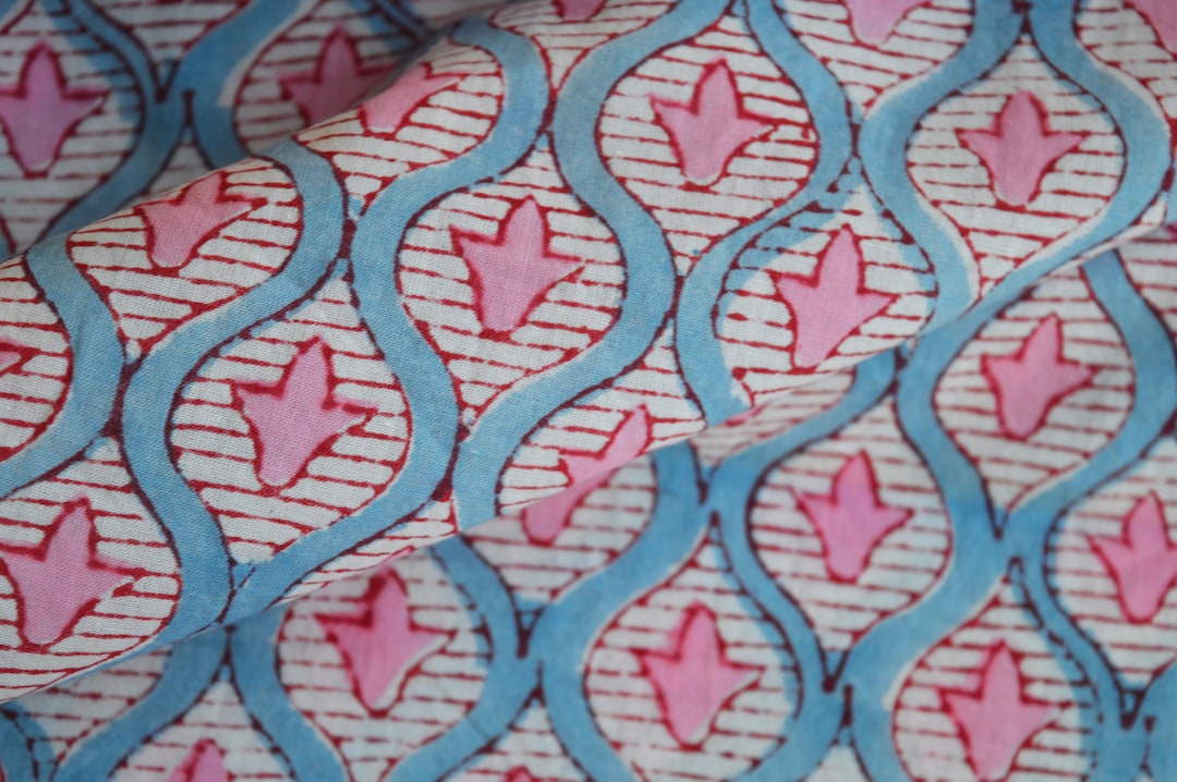 Blue & Pink Hand Block Print India Fabric Fabric by the Yard, Block ...
