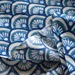 Aqua Blue Beautiful Cloud Print Fabric, Cotton Fabric, Hand Block Print ...