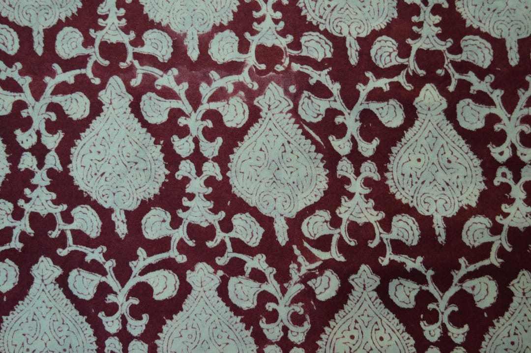 Mughal Floral Block Print Fabric: Cocoa Bean Cotton by the Yard - Etsy