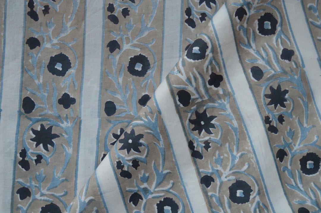 Jaipur Hand Block Print Stripe Floral Cotton Textile, Authentic ...