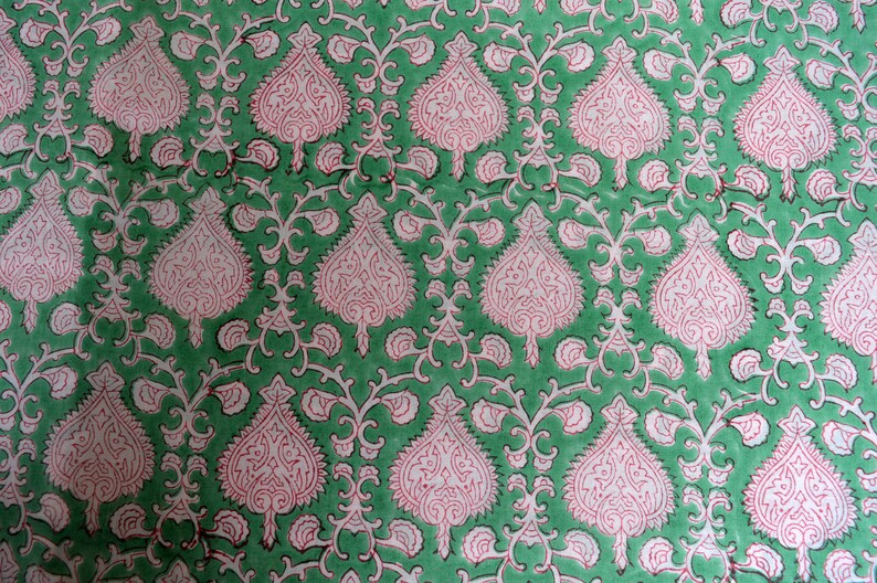 Red & Green Mughal Print Fabric Block Print Fabric India - Etsy