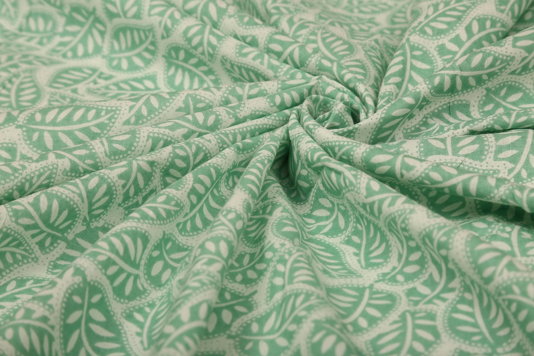 Green Cotton Fabric by Yard, Screen Print Fabric, India Fabric, Printed ...