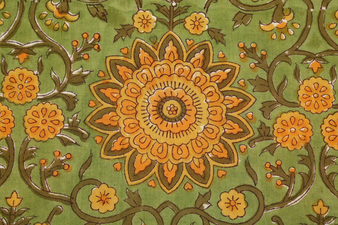 Beautiful Green Floral Print Cotton Fabric Block Print - Etsy