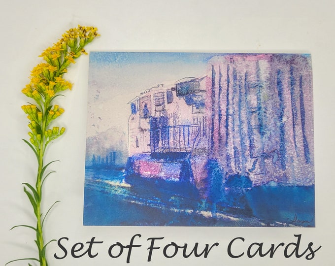 Train Note Cards Stationery Set of 4 Cards in White or Light Ivory With ...