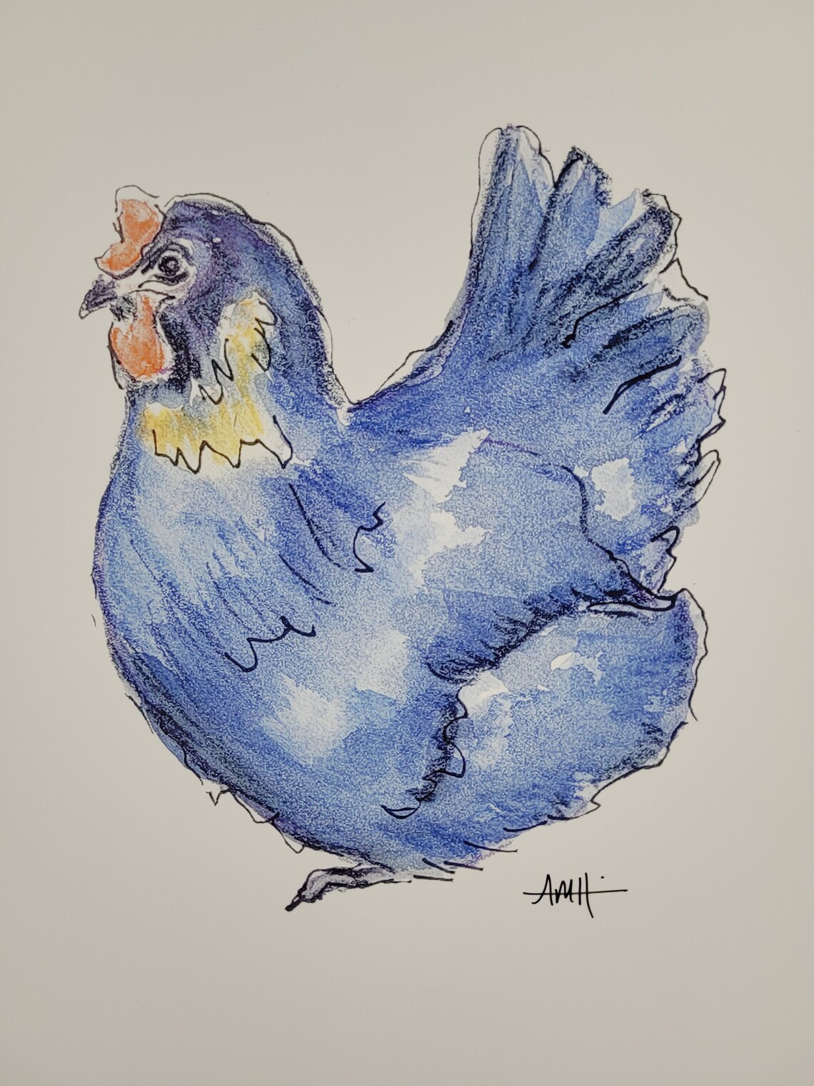 Blue Chicken Watercolor | Blue Chicken Art Print | Chicken Gift | Mixed ...