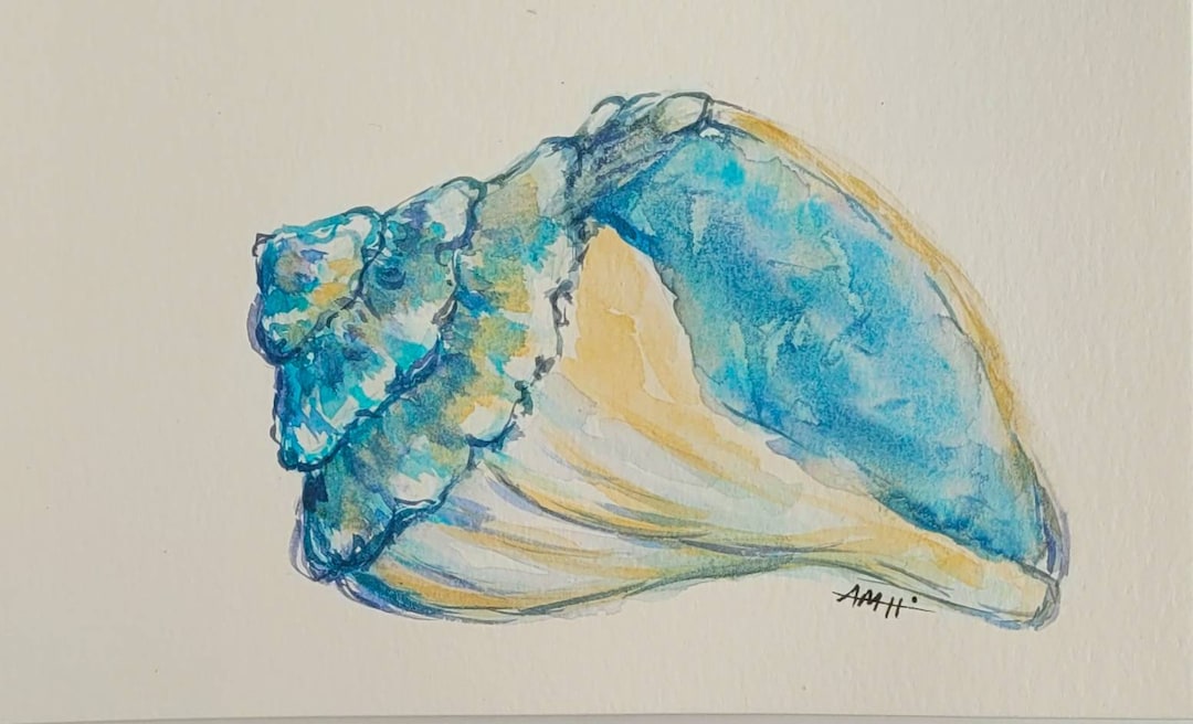 Original Seashell Watercolor Painting, Whelk Art, Conch Shell Art 5x7 ...