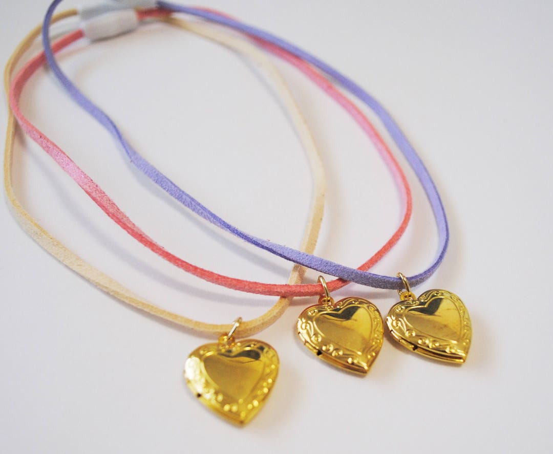 Toddler Tween Child Little Girls Heart Gold Locket Necklace// Pink ...