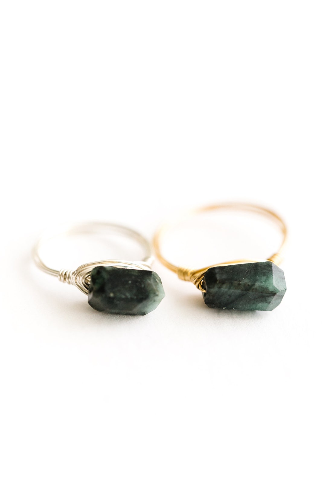 Natural Emerald Ring • 14K Gold Filled • Sterling Silver • Wire Wrapped ...