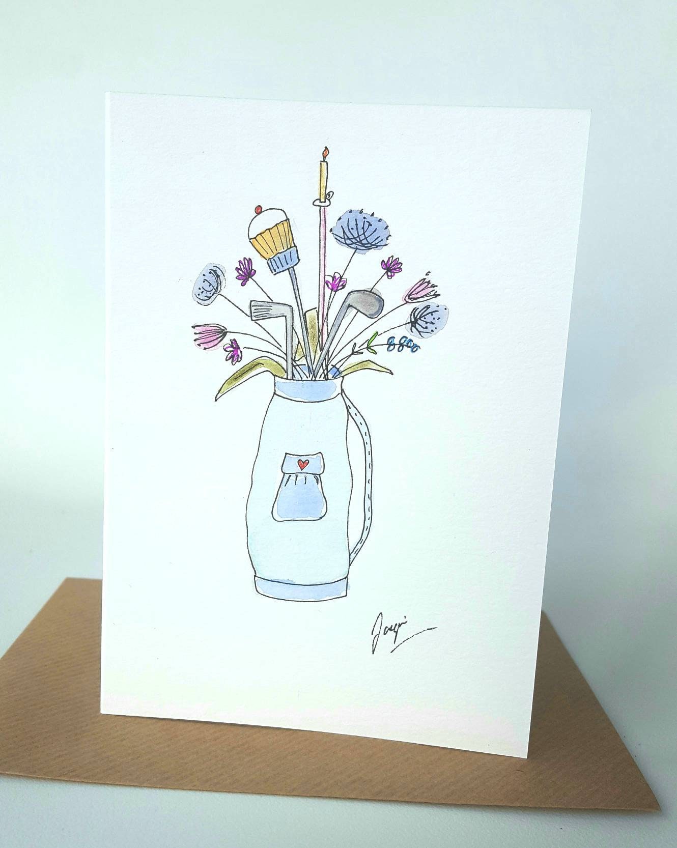Hand Painted Golf Birthday Card, Hand Painted Golf Card, Golf Birthday ...