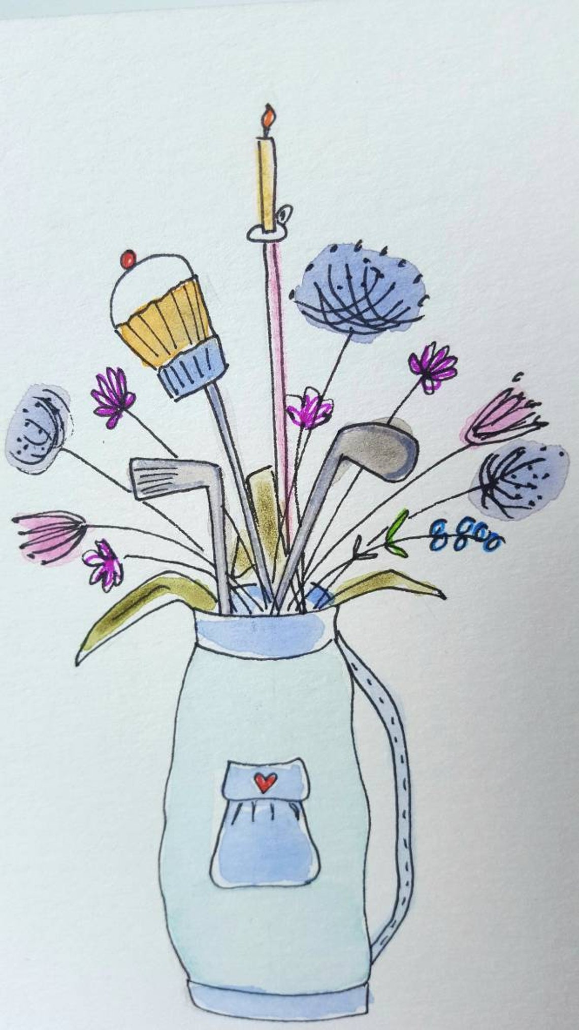 Hand Painted Golf Birthday Card, Hand Painted Golf Card, Golf Birthday ...