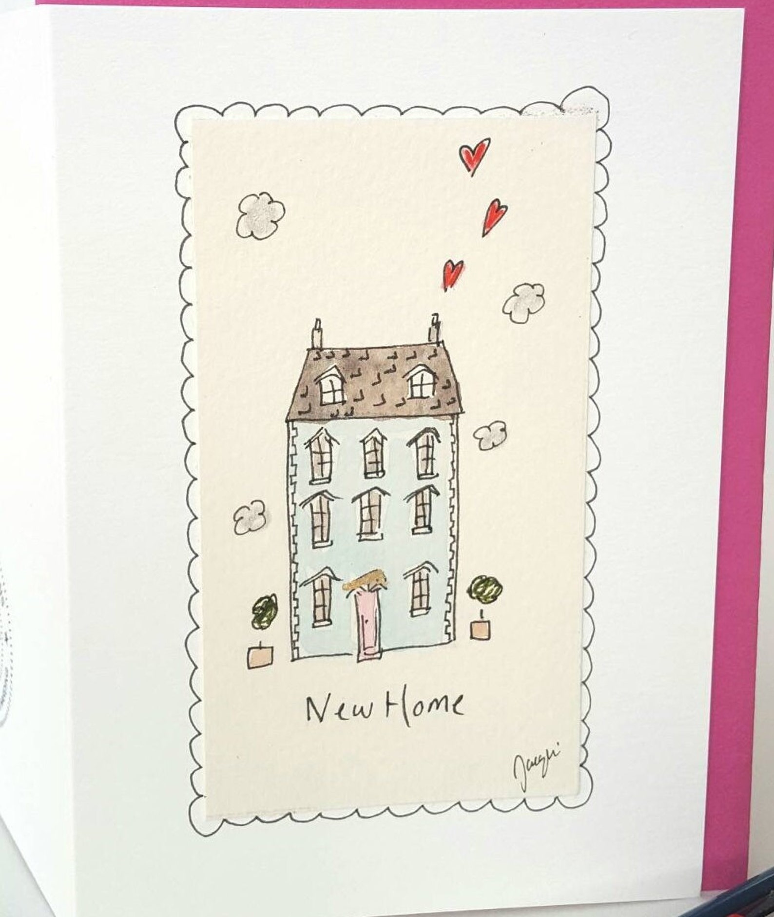 Hand Painted New Home Card, Watercolour New Home Card, Hand Drawn Card ...