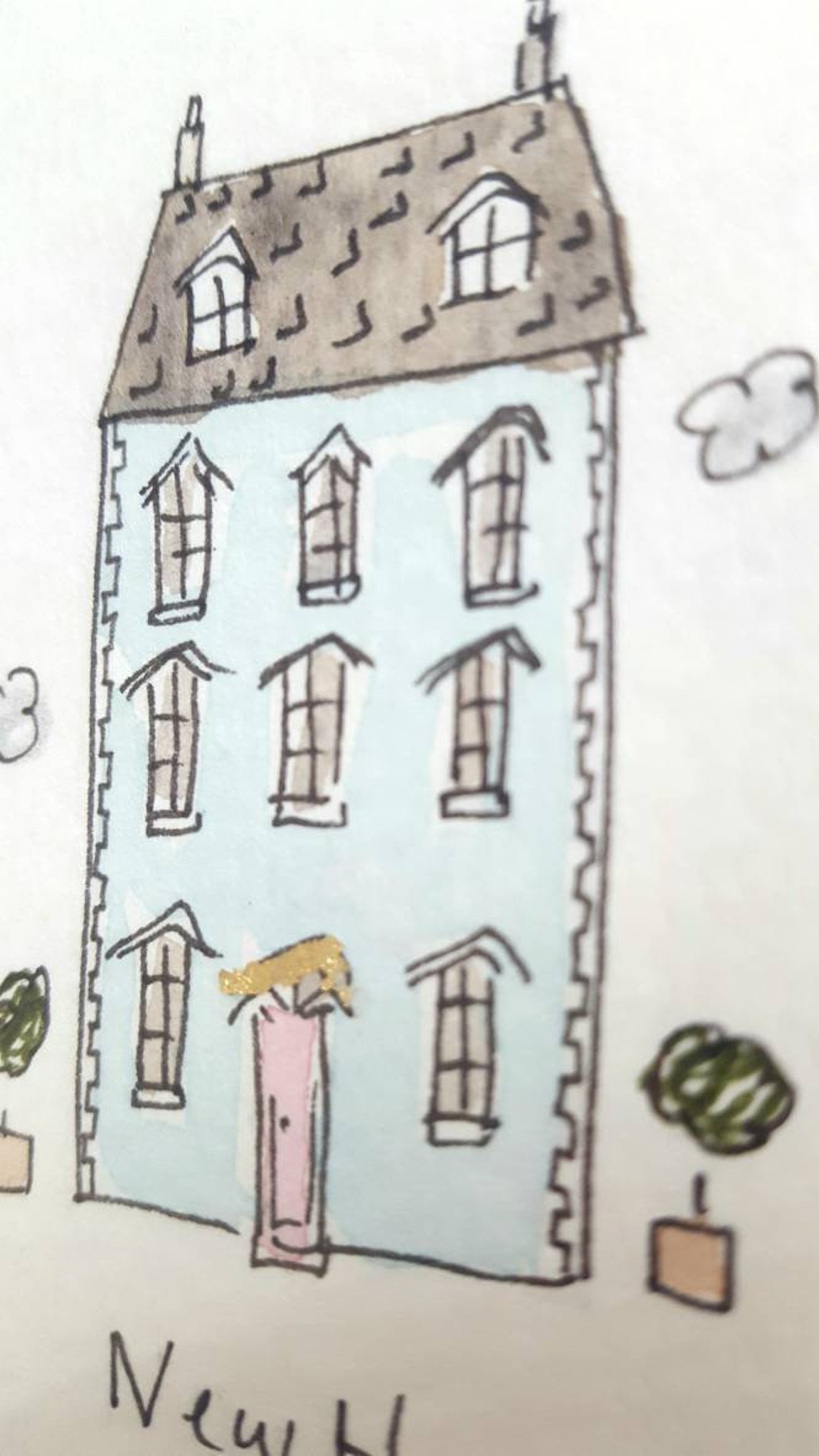 Hand Painted New Home Card, Watercolour New Home Card, Hand Drawn Card ...