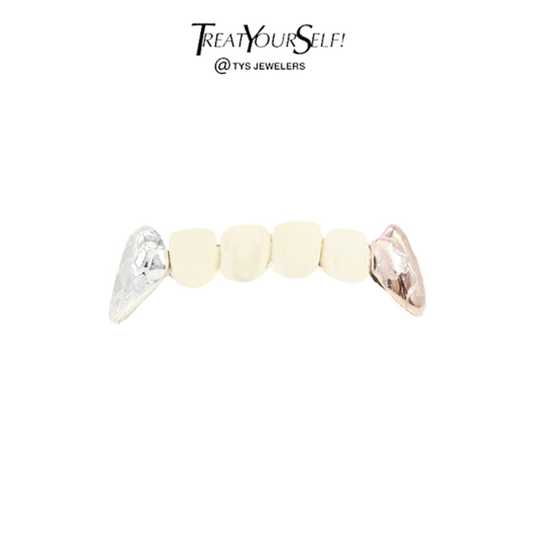 Custom Two-tone 2 Teeth With Nugget Design Gold Grillz - Etsy