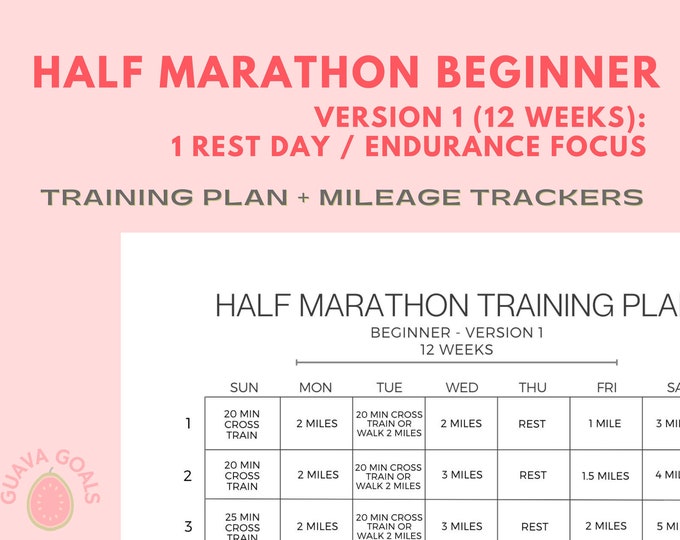 12 Week Half Marathon Training Plan/schedule for Beginners Monday Start ...