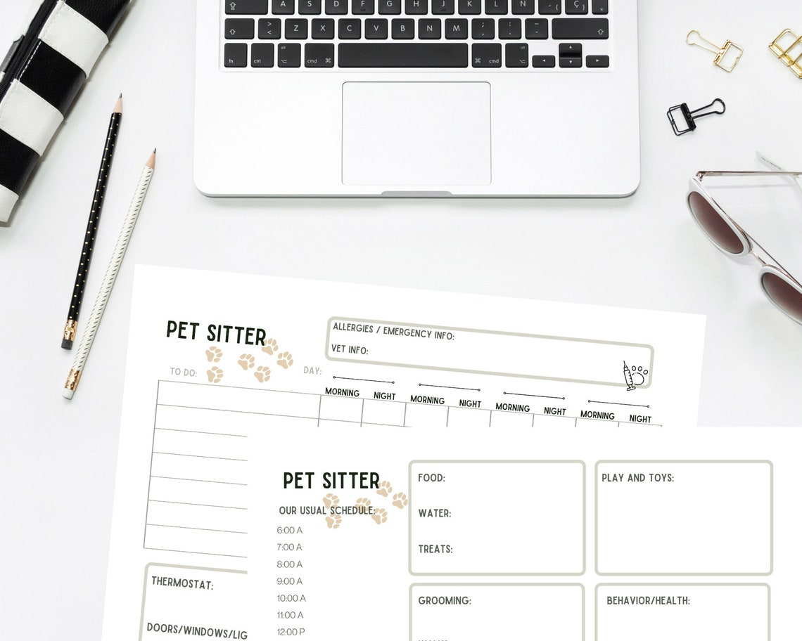 Pet Sitter Printable Template for Pet Care | Pet Schedule for Sitter ...