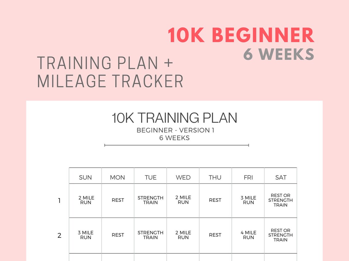 10k Training Plan for Beginners Printable Download | 6 Weeks to 10k ...