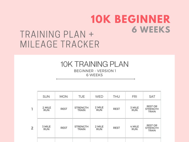 10k Training Plan for Beginners Printable Download | 6 Weeks to 10k ...