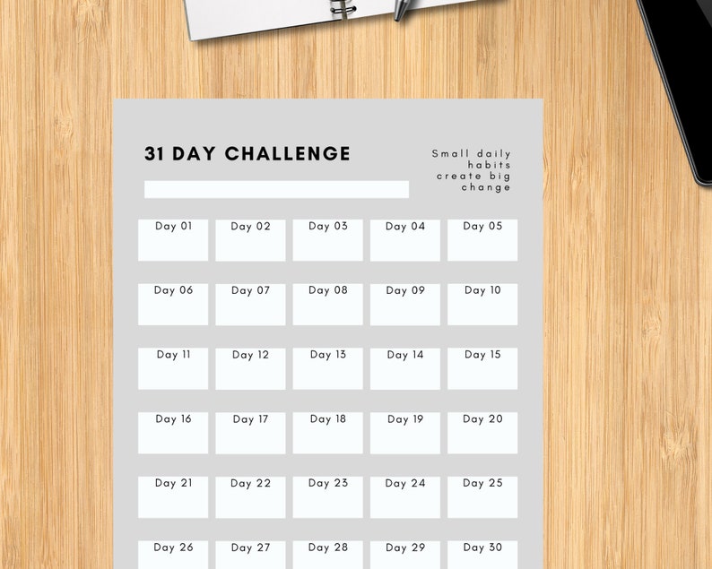31 Day Challenge Printable Tracker for Bullet Journal Goal | Etsy