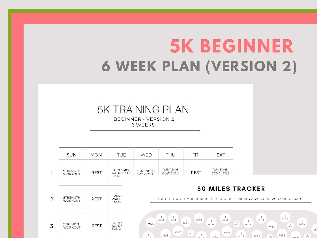 5k Training Plan Printable for Beginner With Mileage Tracker | Couch to ...