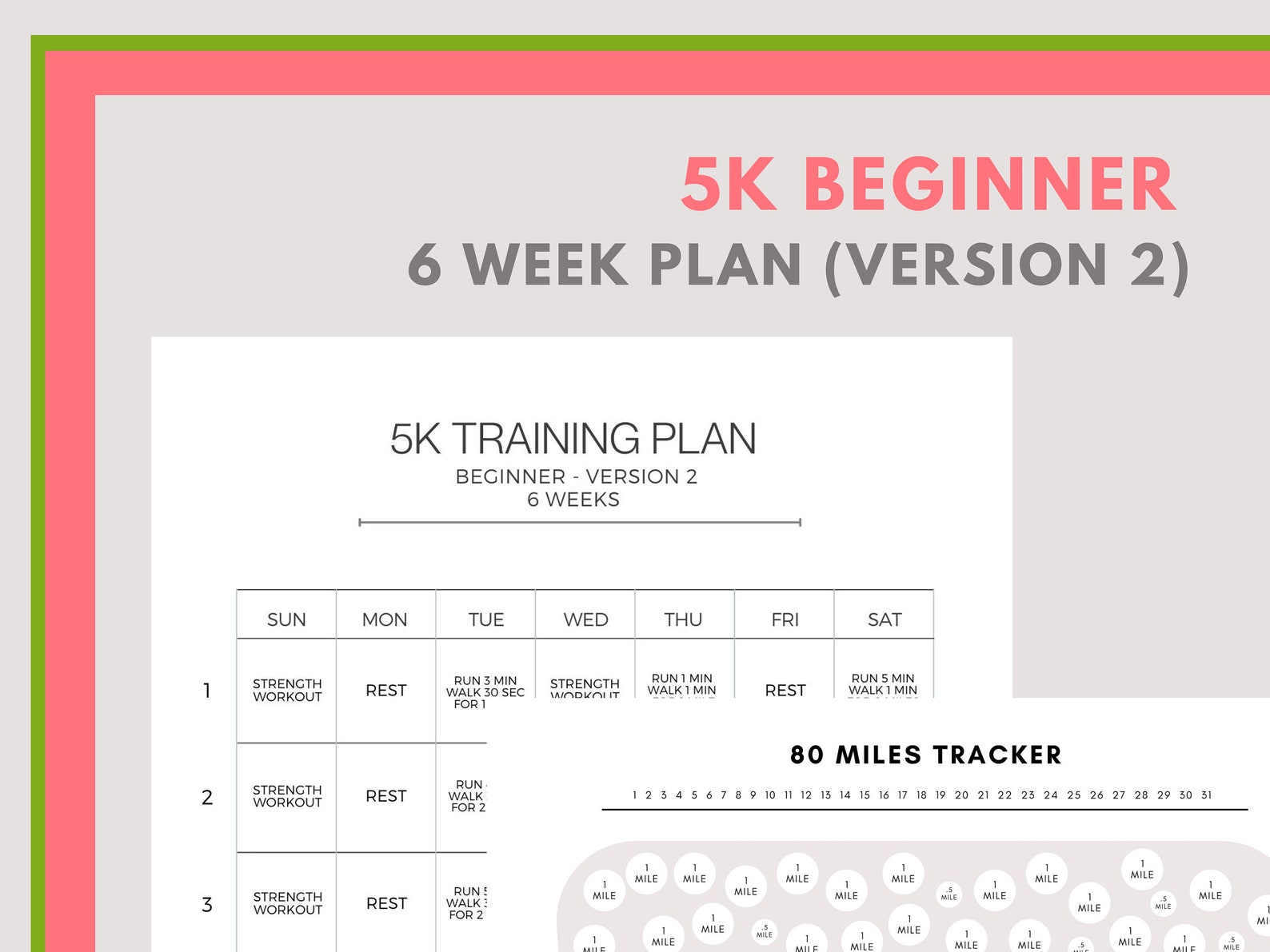 5k Training Plan Printable for Beginner With Mileage Tracker | Couch to ...