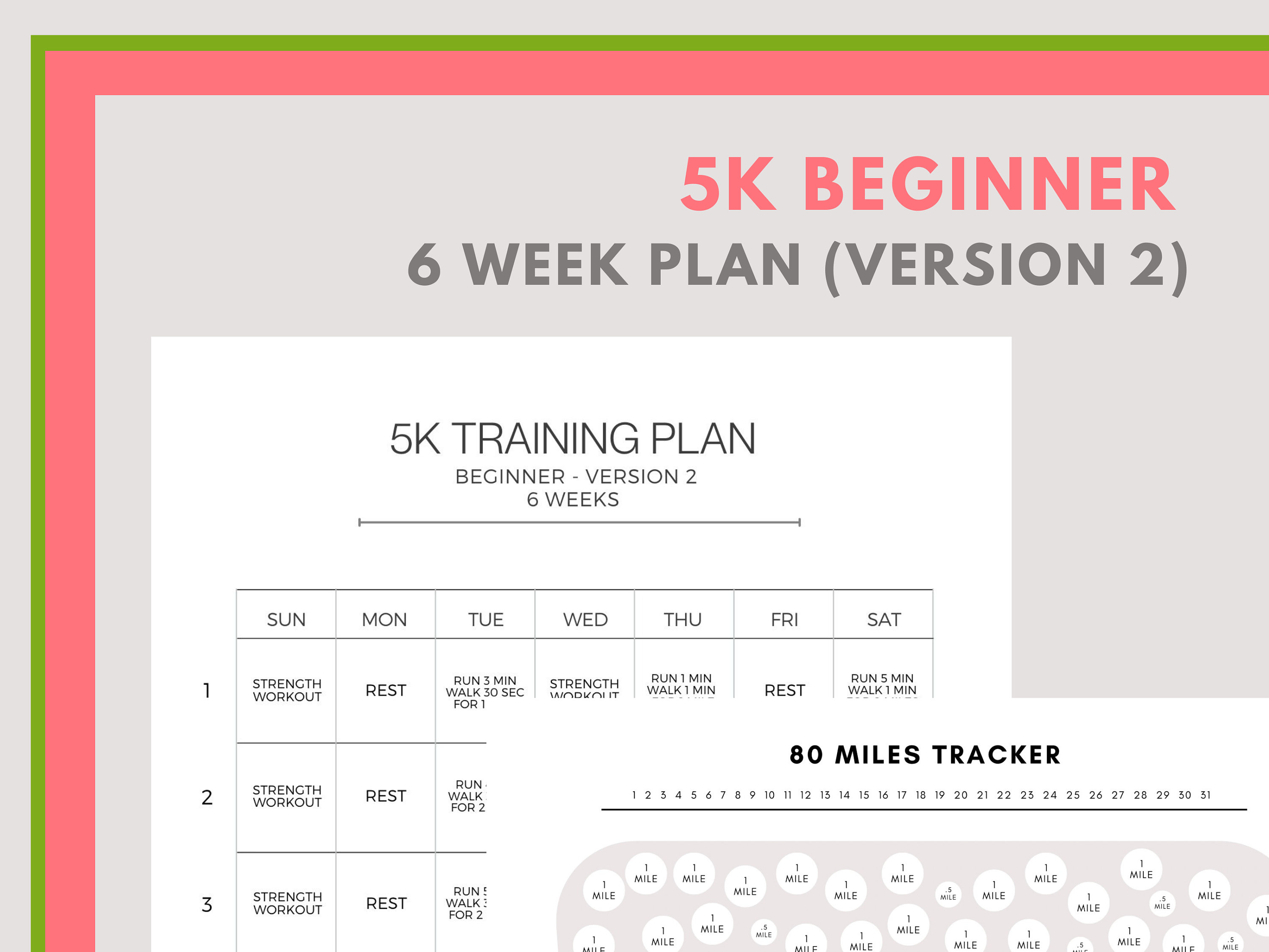 5k Training Plan Printable for Beginner With Mileage Tracker | Couch to ...